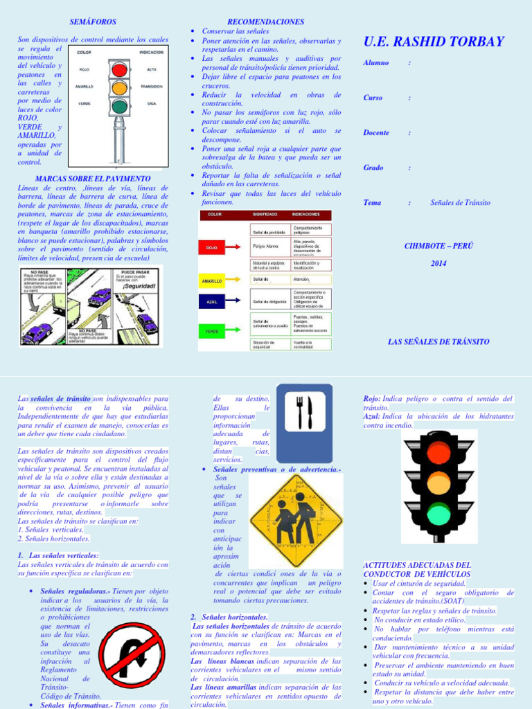 266817965-Triptico-Sobre-Senales-de-Transito | PDF | Peatonal | Semáforo