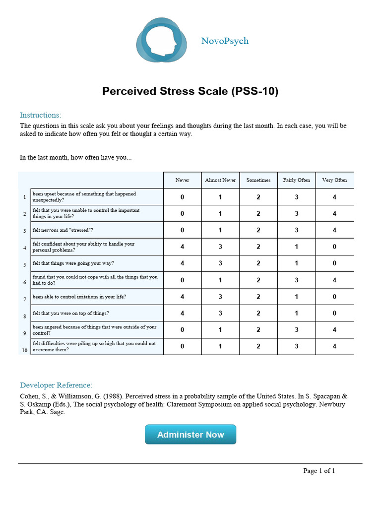 Pss 10 | PDF | Stress (Biology) | Social Psychology