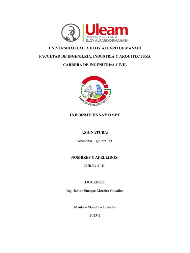 Informe de Ensayo SPT 5D | PDF | Ingeniero civil | Ingeniería geotécnica