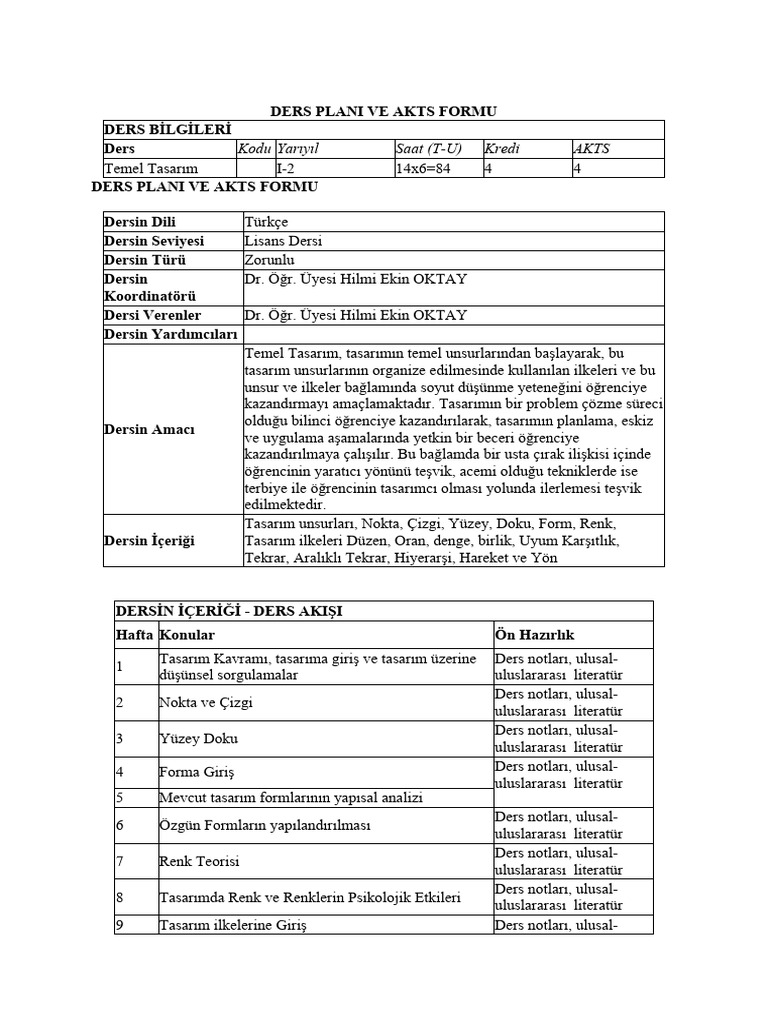 Temel Tasarım Ders İzlencesi | PDF