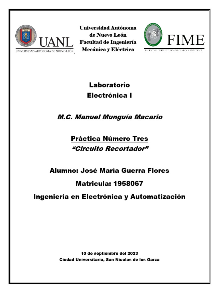 P3 LAB Elec1 | PDF | Electrónica | Distorsión