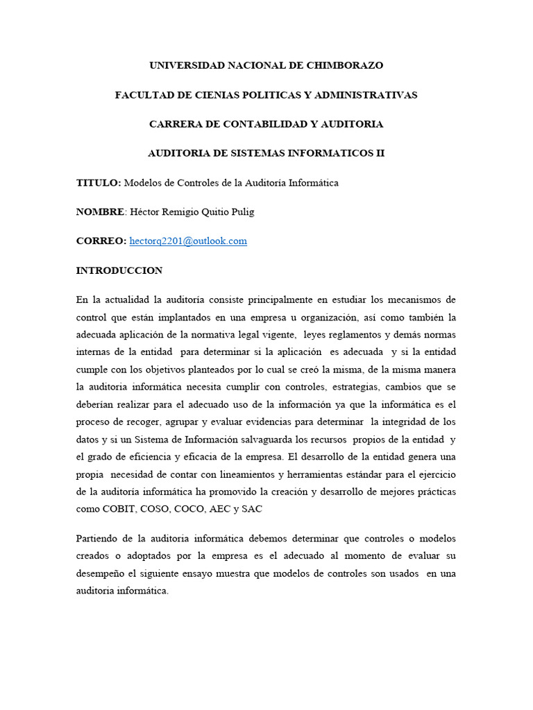Ensayo Informatica Hectore | PDF | Auditoría | Tecnologías de la ...