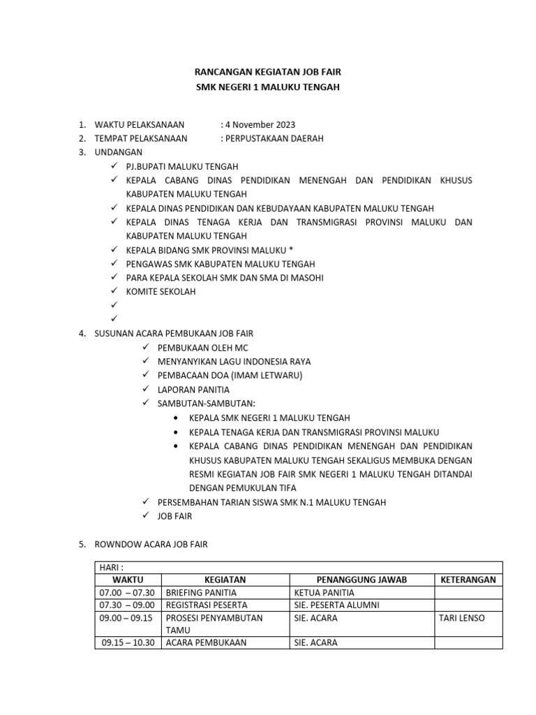 Rancangan Kegiatan Job Fair | PDF