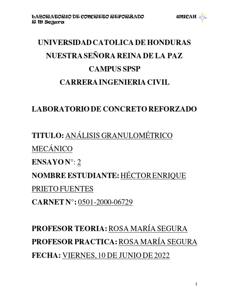 Informe No. 2 de Concreto R. - Héctor Prieto | PDF | Hormigón