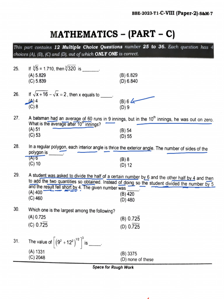 Mathematics Multiple Choice Questions | PDF | Mean | Elementary Mathematics