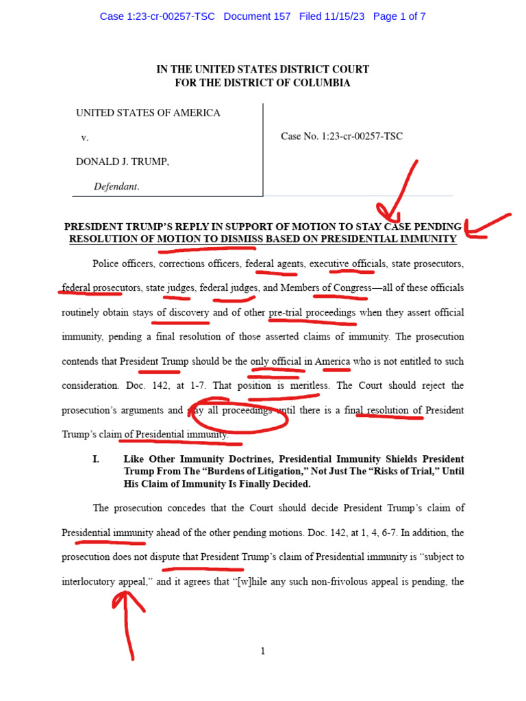 Trump's Motion to Stay Case for Immunity | PDF | Qualified Immunity ...