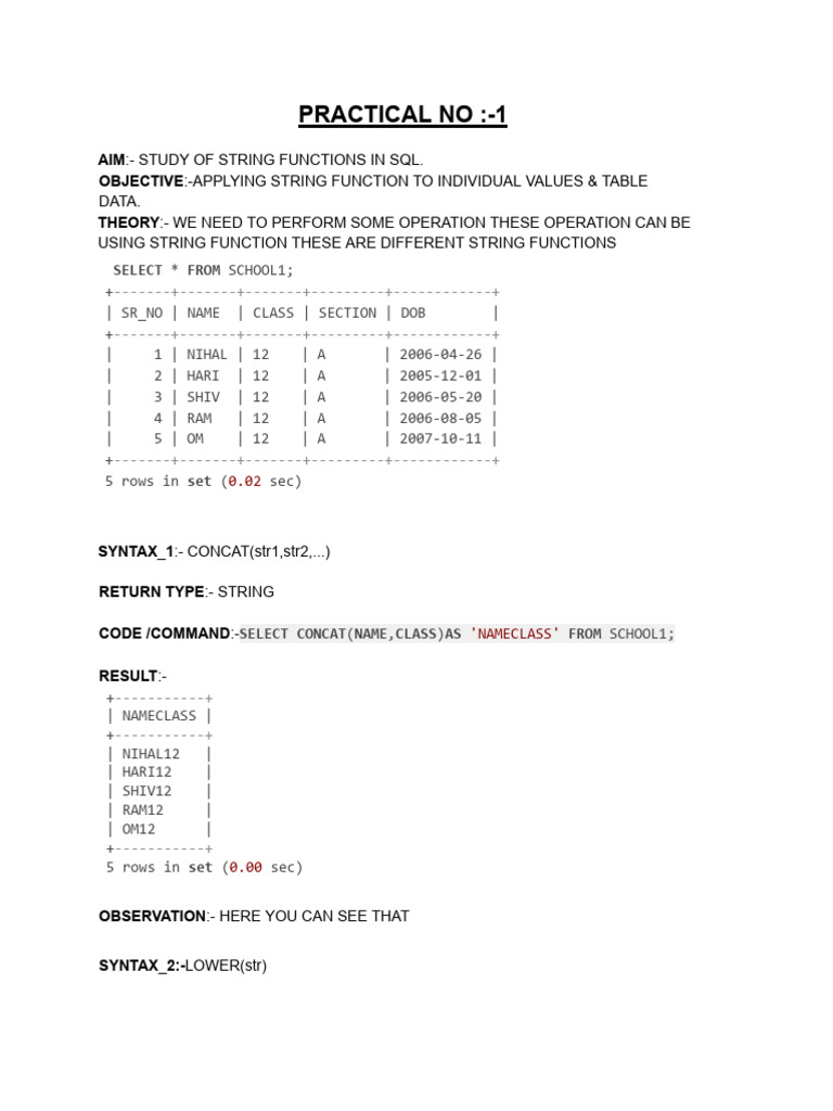 Practical No - 1 | PDF | Sql | Table (Database)
