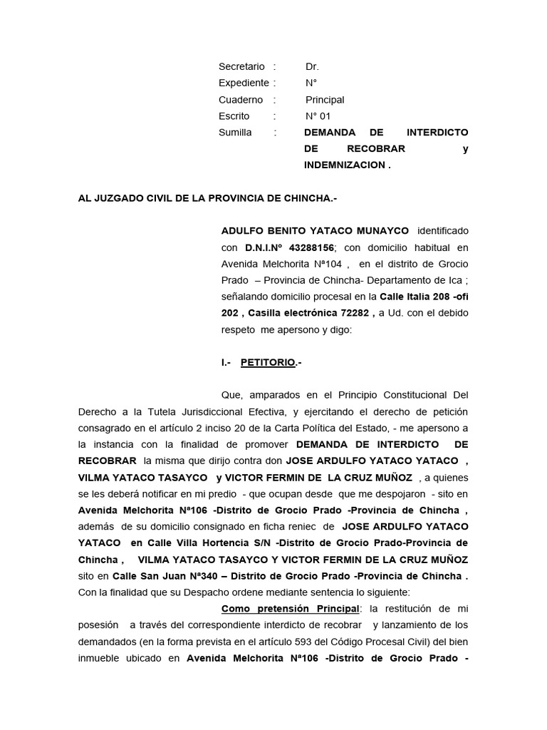 Interdicto DE RECOBRAR | PDF | Demanda judicial | Ley procesal