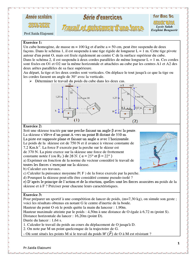 Exercices sur travail et puissance en physique | PDF | Obliger ...