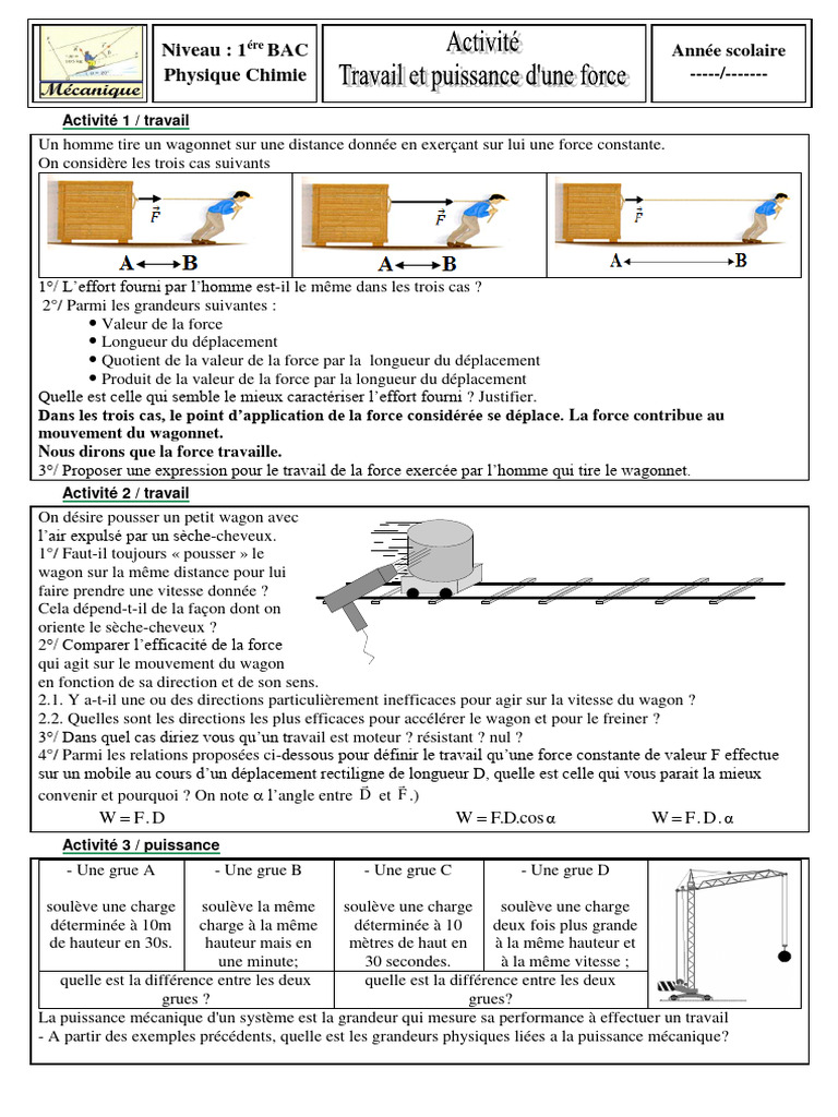 Travail et Puissance en Physique-Chimie | PDF | Obliger | Puissance ...