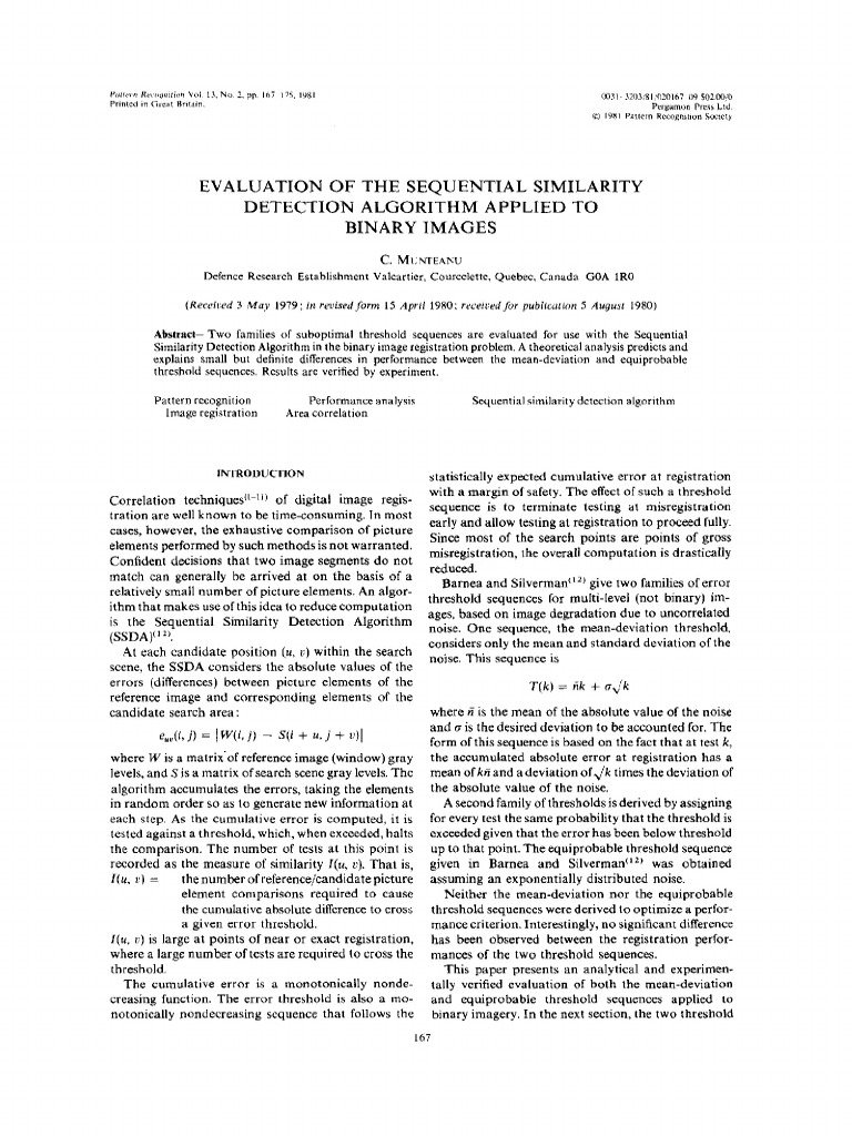 Evaluation Of The Sequential Similarity Detection Algorithm Applied To Binary Images | PDF ...