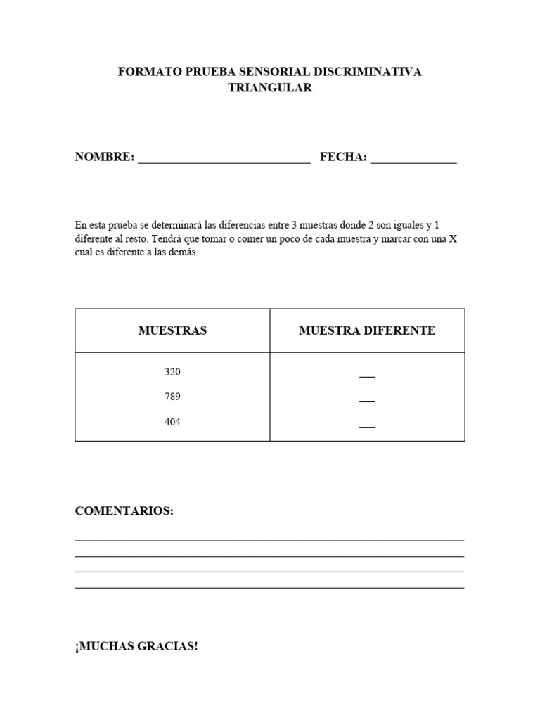 Formato Prueba Sensorial Discriminativa Triangular | PDF