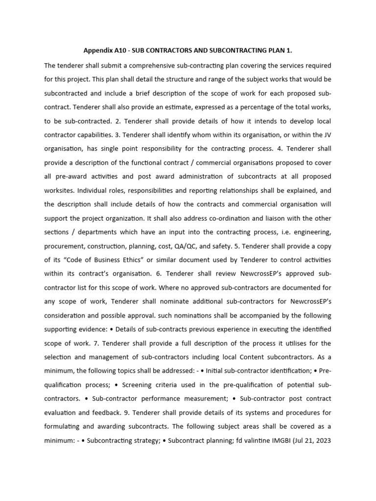 Subcontractor and Subcontracting Plan | PDF | Subcontractor | Business