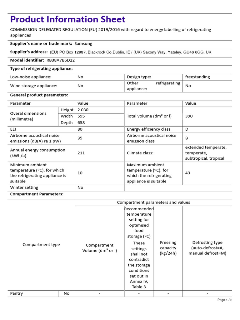 Product Information Sheet: (EU) PO Box 12987, Blackrock Co - Dublin, IE ...