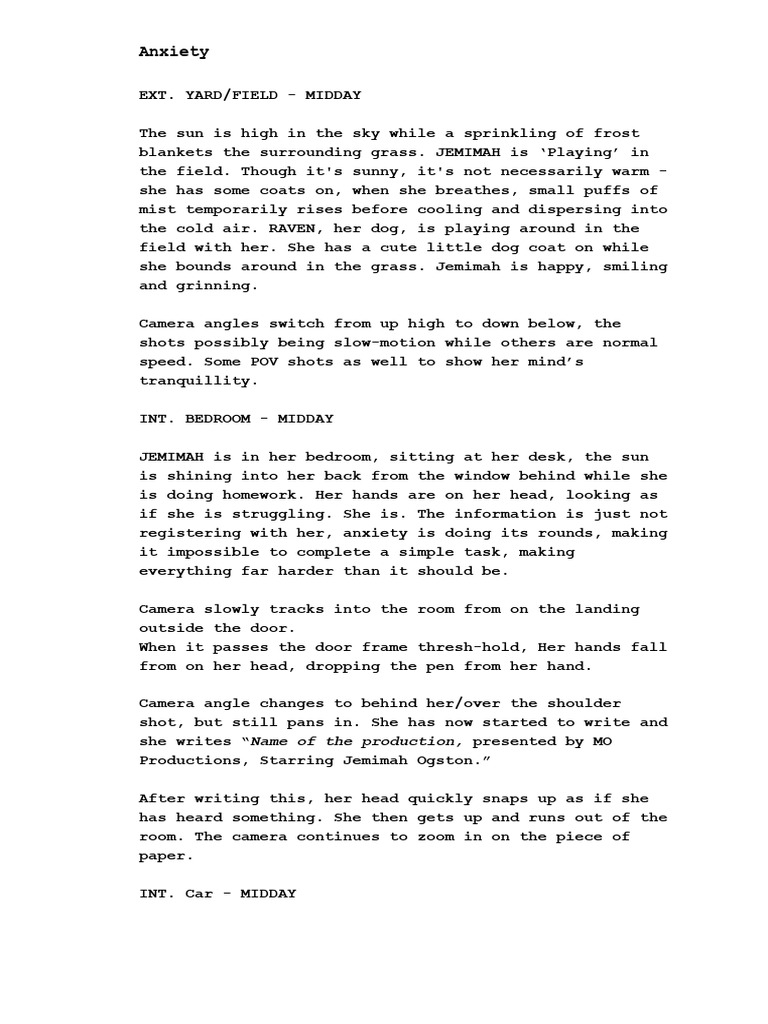 anxiety and panic attacks short film script | PDF