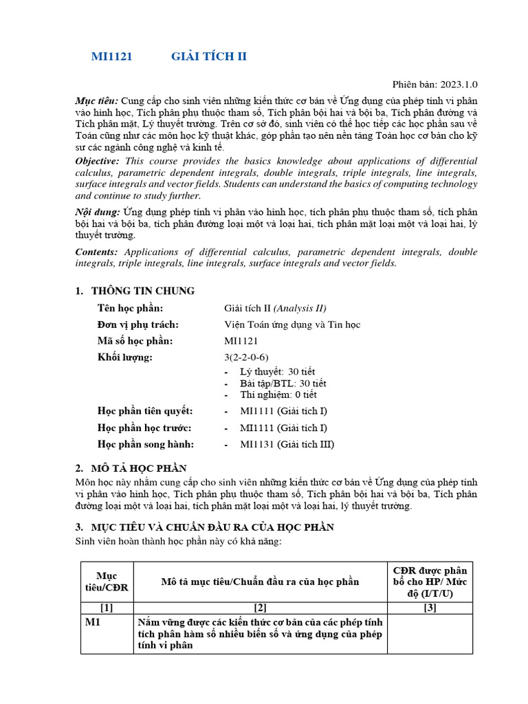 MI1121-Decuong - GT2-2023 1 1 | PDF