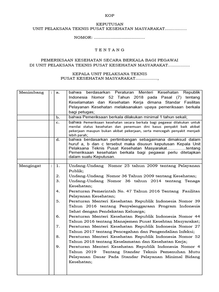 Pemeriksaan Berkala Petugas | PDF