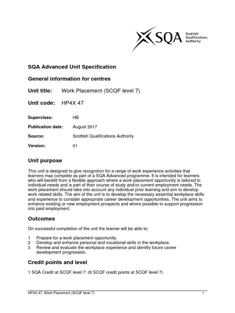HP4X47 Work Placement (SCQF Level 7) | PDF | Learning | Educational ...