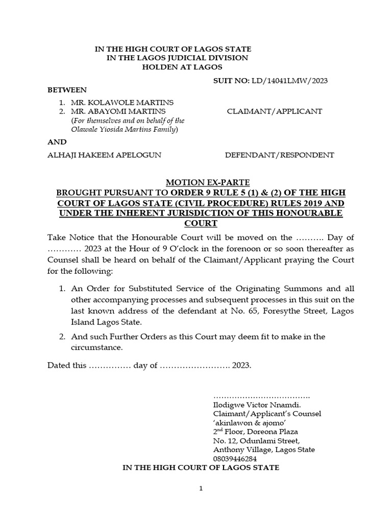 Motion For Substituted Service | PDF | Service Of Process | Affidavit