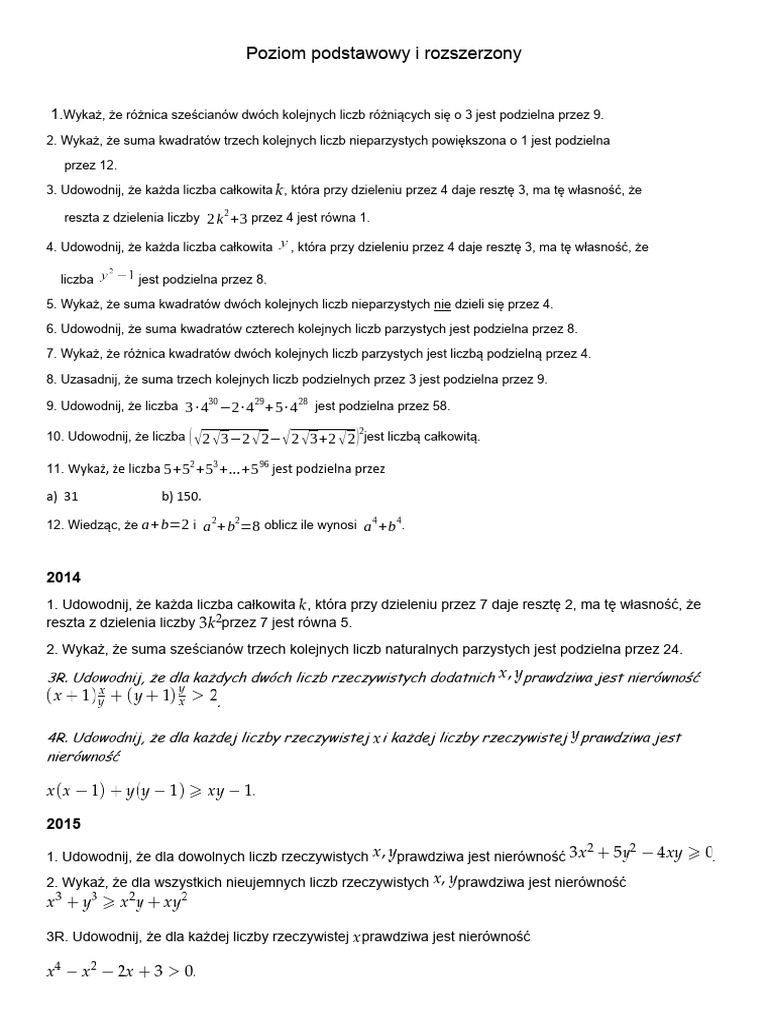 Dowody Algebraiczne Matura 2014-2023 - P - R Zadania | PDF