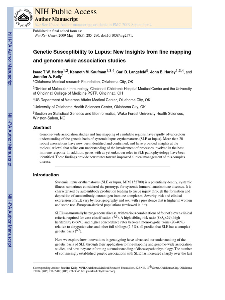 Genetic Susceptibility To Lupus New Insights From Fine Mapping | PDF ...