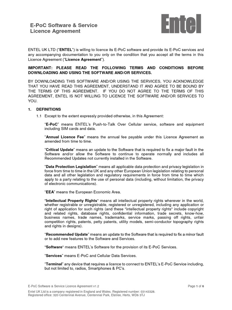 ENTEL UK LTD DN E PoC End User Licence Agreement v1.2 | PDF | License ...