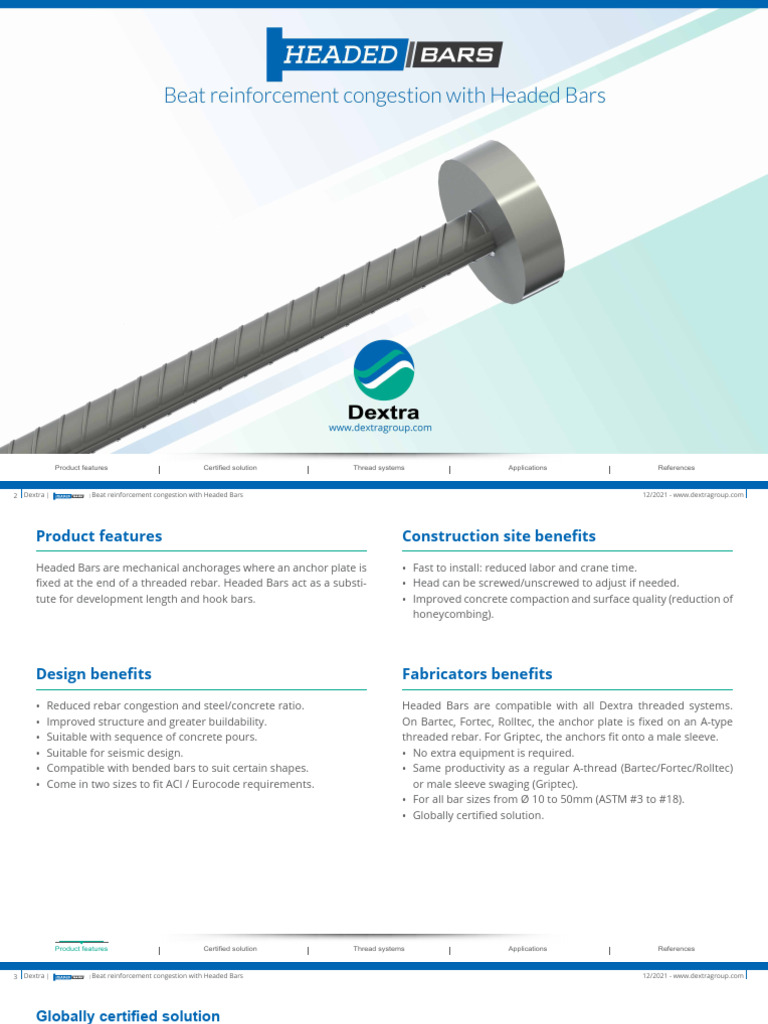 Dextra Headed Bars: Reducing Rebar Congestion | PDF | Components ...