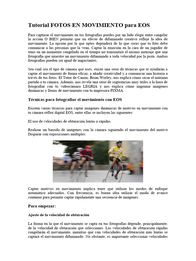 Tutorial FOTOS EN MOVIMIENTO para EOS | PDF | Velocidad de obturación ...