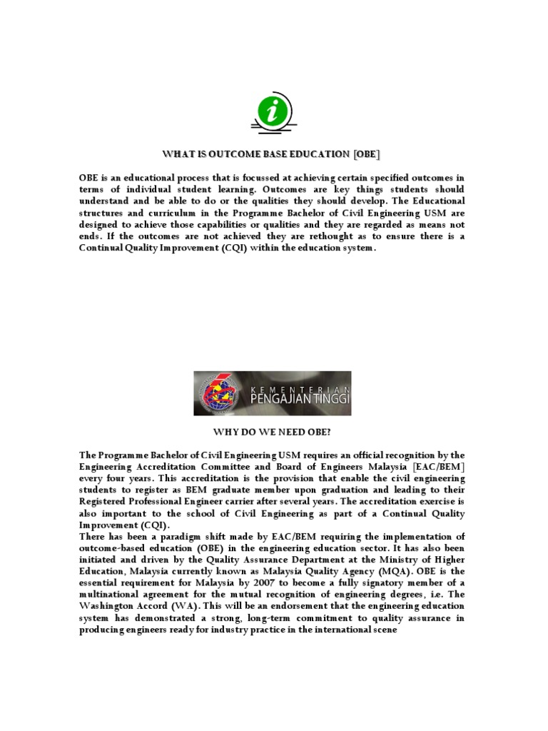 OBE Framework for Civil Engineering USM | PDF