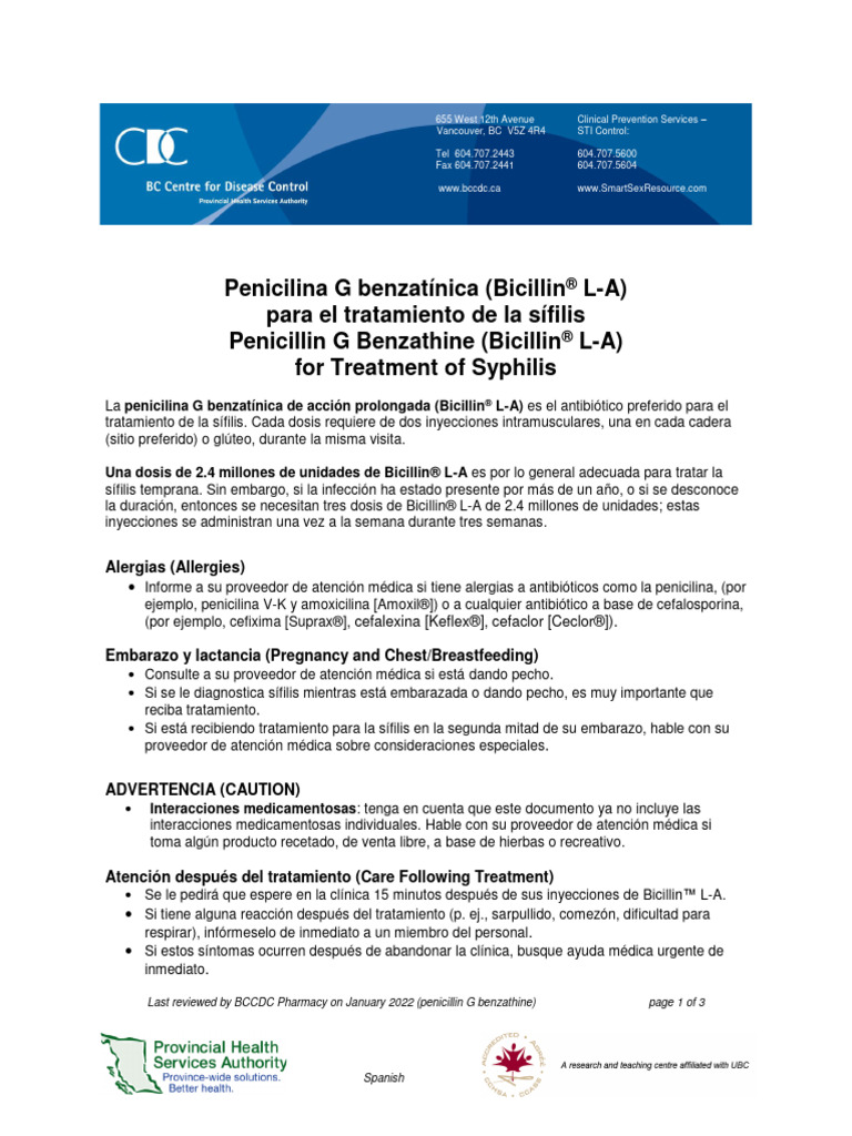 STI Handout PenicillinGBenzathine Spanish | PDF | Enfermedades y ...