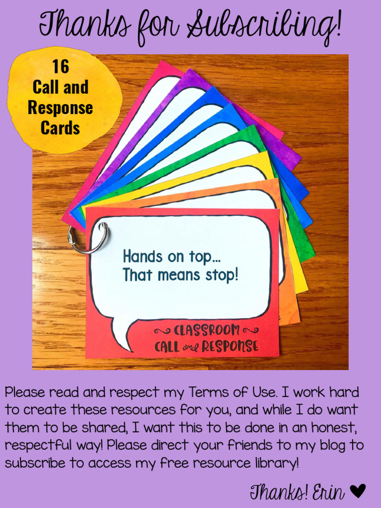 Complete Call and Response Cards | PDF | Classroom | Behavior Modification