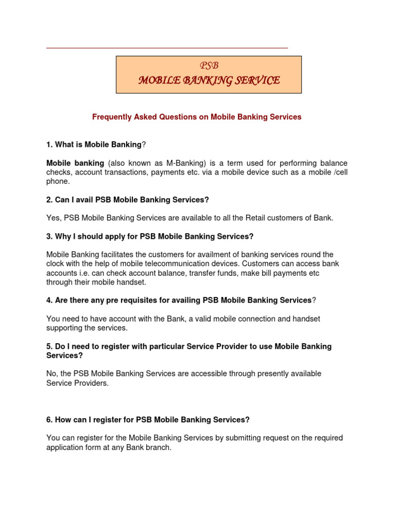 FAQ On Mobile Banking Services | Download Free PDF | Mobile Phones | Mobile App