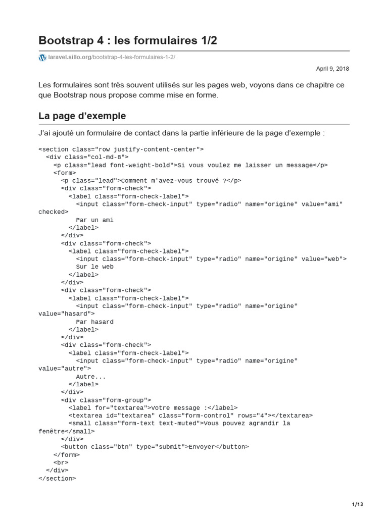 Les Formulaires - Bootstrap 4 | Download Free PDF | Bootstrap (Front End Framework) | Informatique