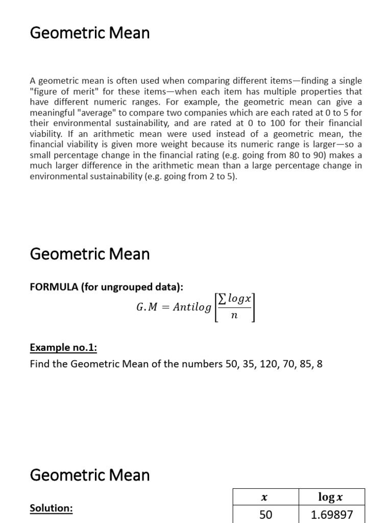 Geometric Mean & Harmonic Mean | PDF | Mean | Elementary Mathematics