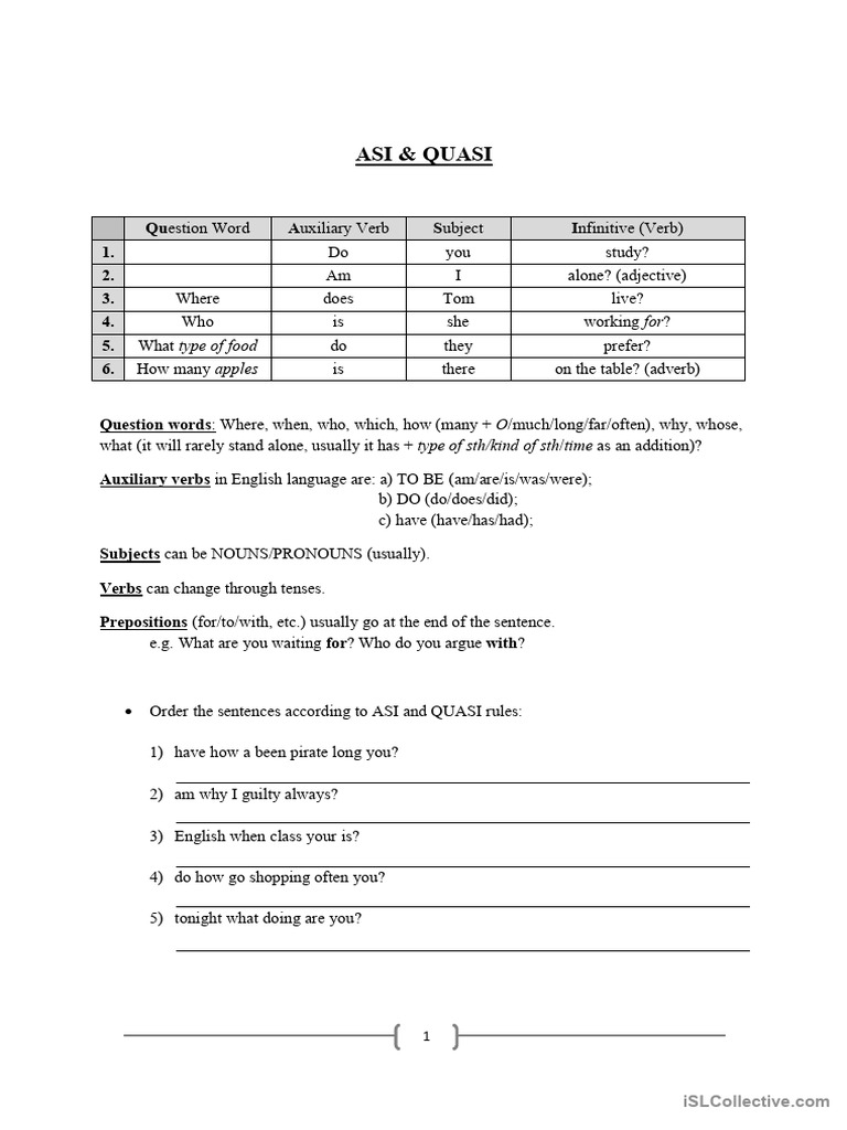 ASI and Quasi Question Structures | PDF | Language Arts & Discipline