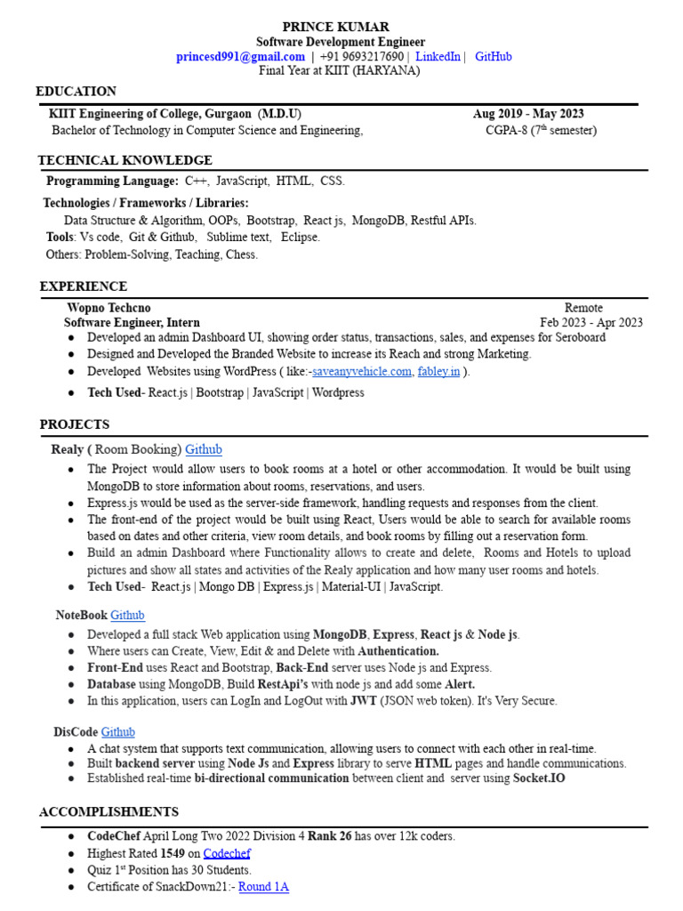 Prince Resume | PDF | Java Script | World Wide Web