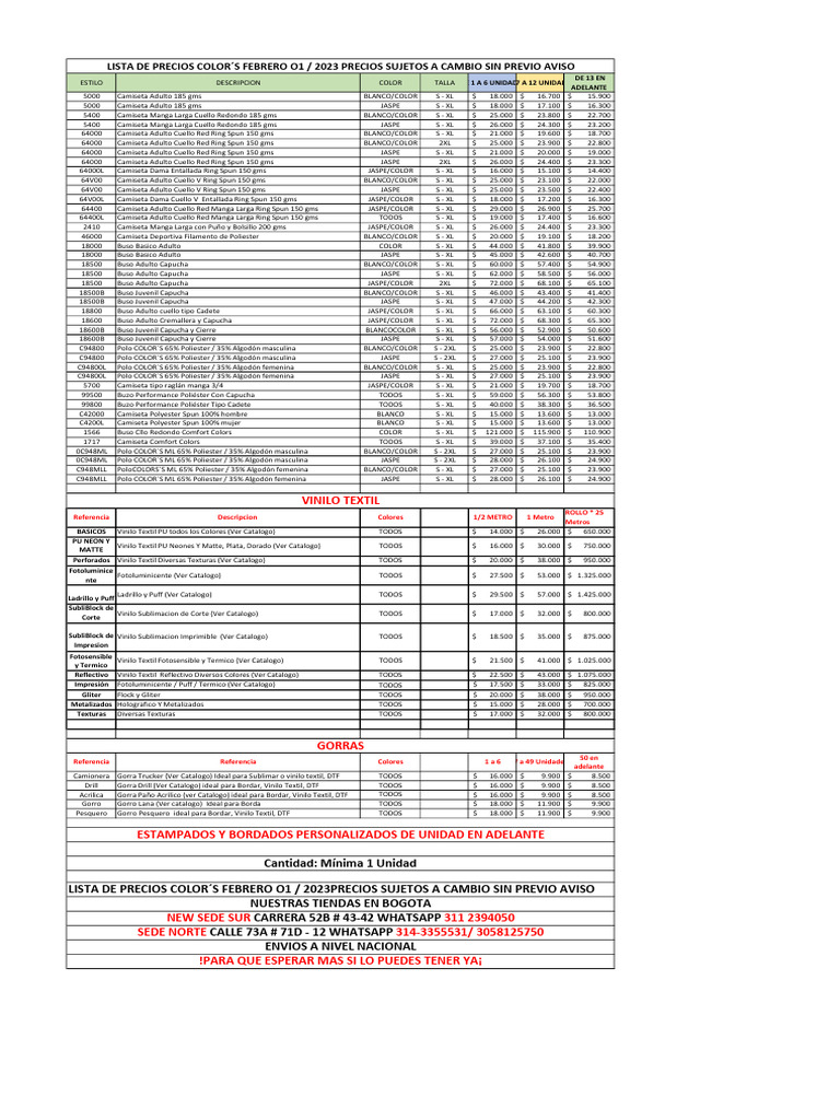 Lista de Precios 2023. | PDF