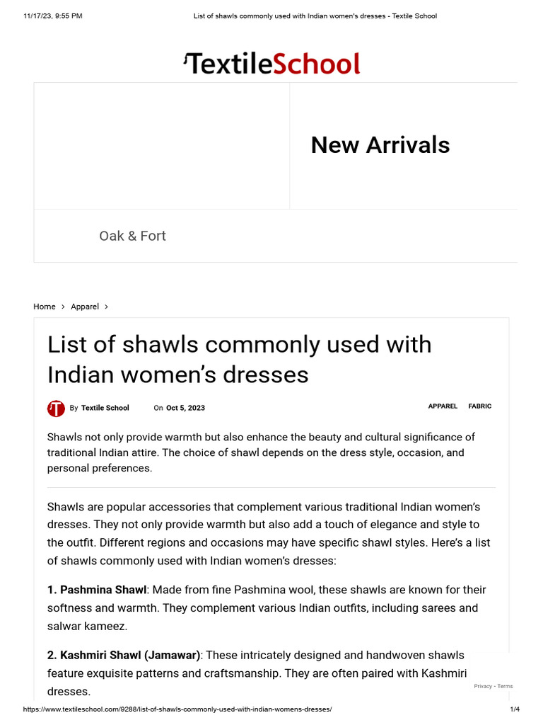 List of Shawls Commonly Used With Indian Women's Dresses - Textile ...
