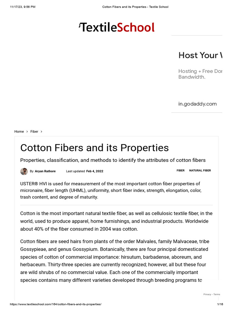 Cotton Fibers and Its Properties - Textile School | PDF | Textiles | Deformation (Engineering)