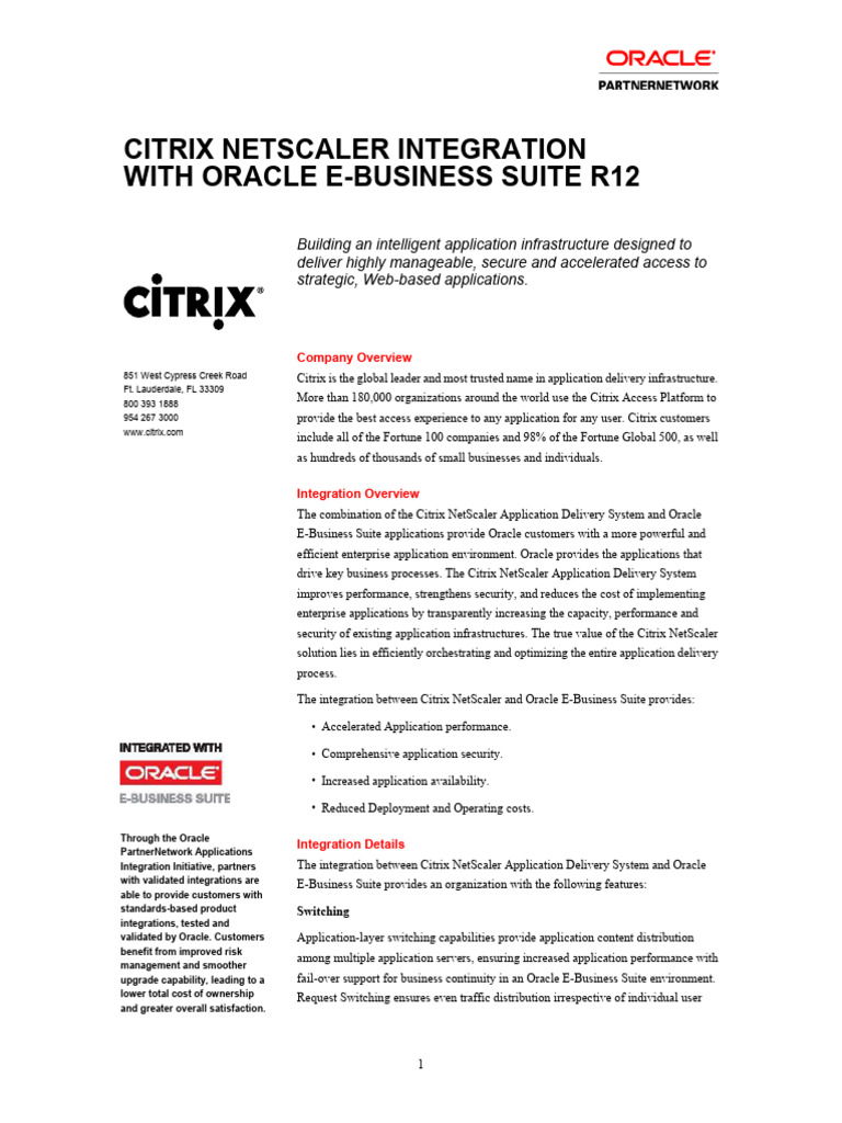 Citrix Netscaler Integration With Oracle E-Business Suite R12 | PDF | Citrix Systems | World ...