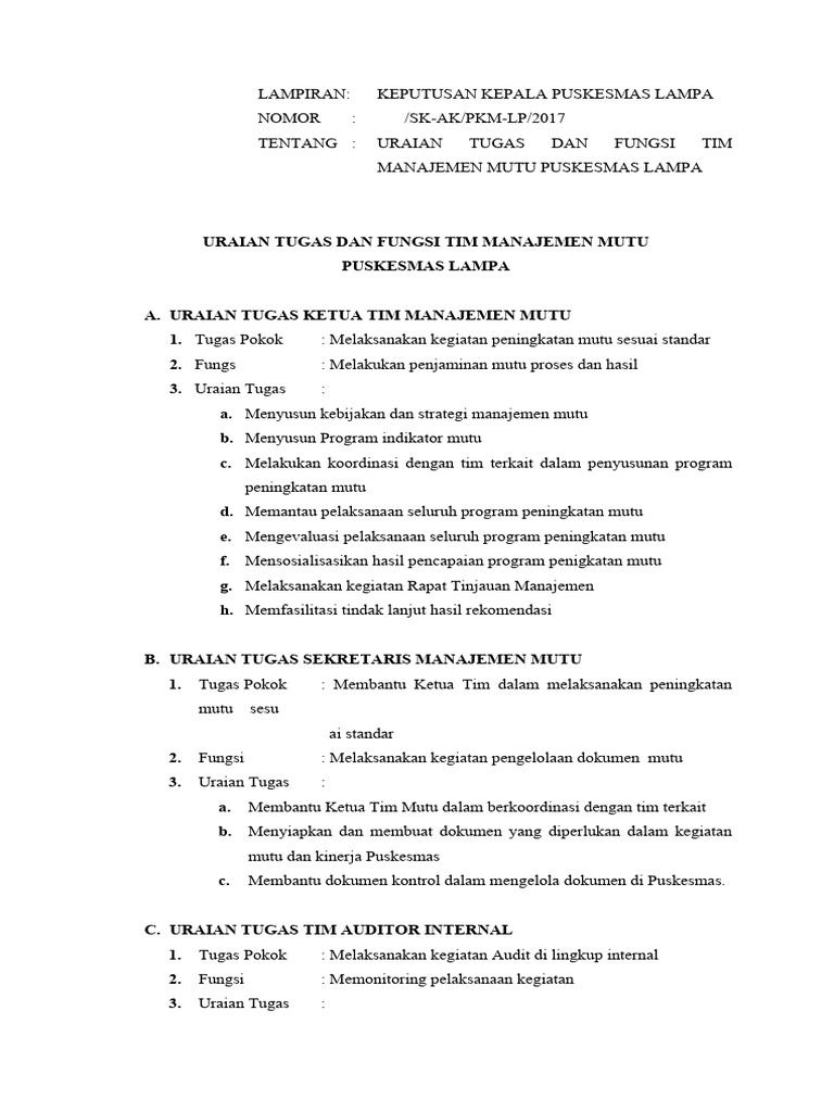 SK Uraian Tugas Dan Fungsi MM | PDF | Karier & Perkembangan | Teknologi & Rekayasa