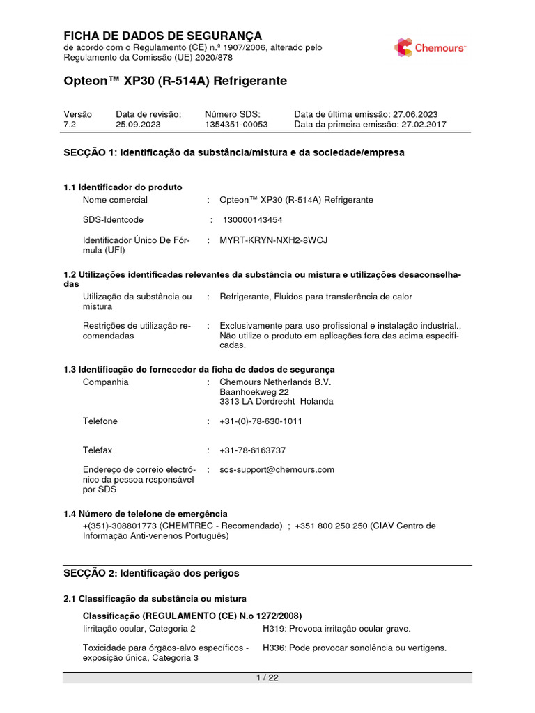 Opteon-XP30-R-514A.pdf 2023 | PDF | Mutação | União Europeia