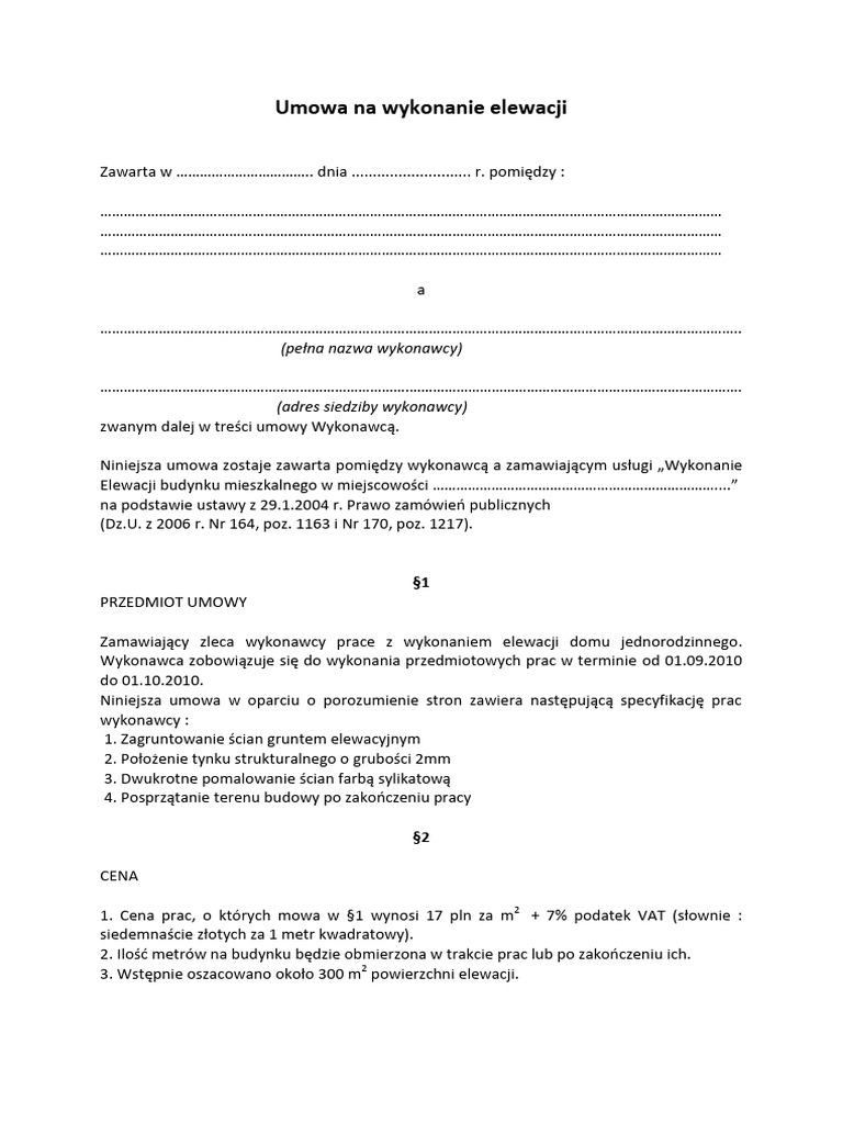 Umowa Na Wykonanie Elewacji | PDF