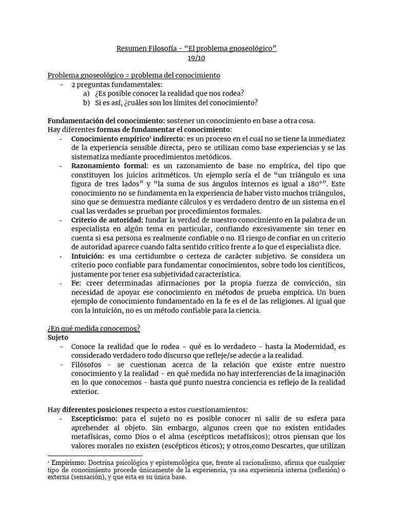 Resumen Filosofia | PDF | Verdad | Conocimiento