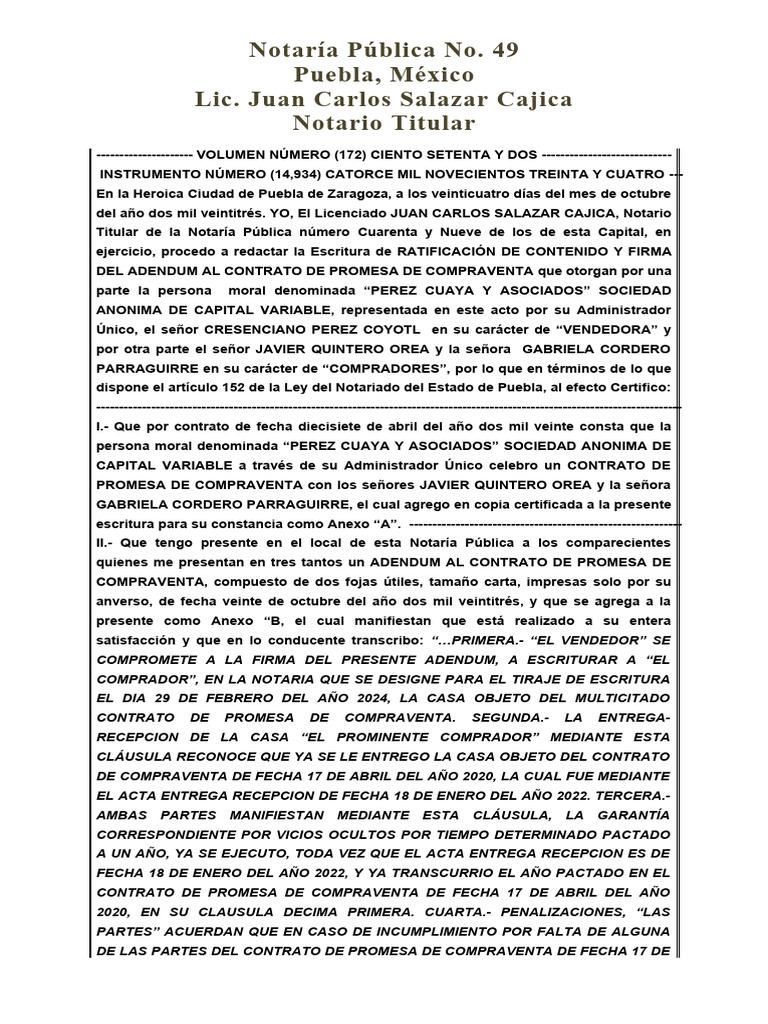 Notaría Pública No. 49 Puebla, México Lic. Juan Carlos Salazar Cajica Notario Titular ...