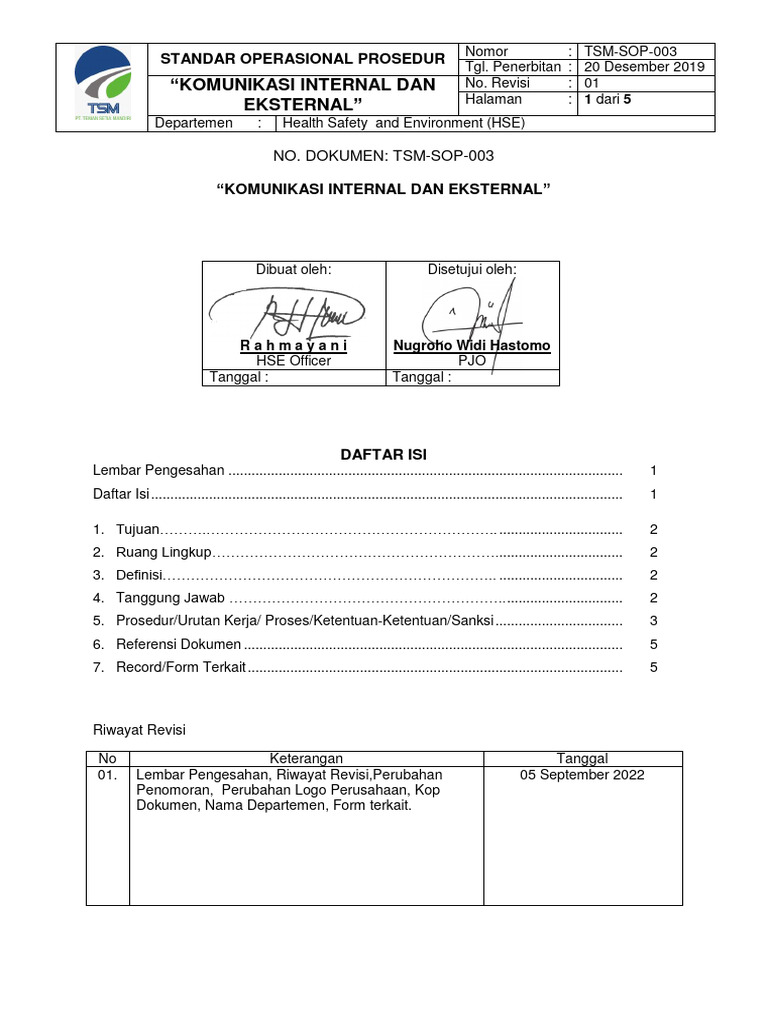 003 Sop TSM Komunikasi Internal Dan Eksternal | PDF