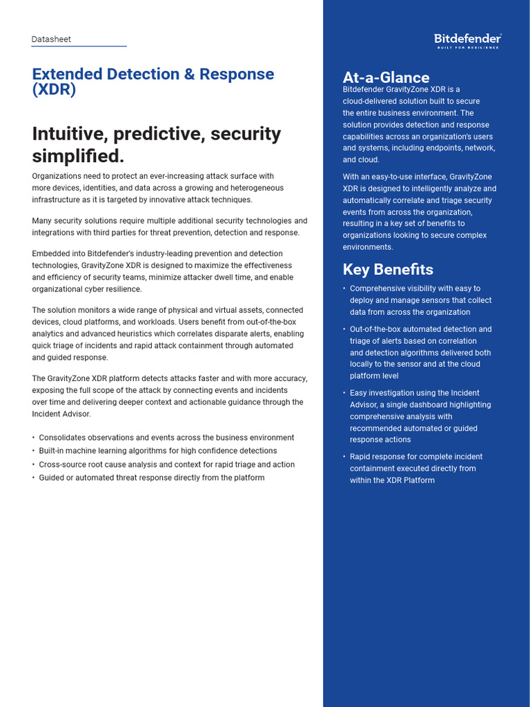 Bitdefender GravityZone XDR Datasheet en | PDF | Computer Security | Security