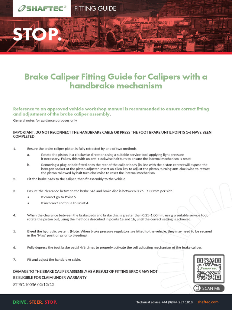 Shaftec FITTING GUIDE Brake Caliper Fitting Guide For Calipers With A ...