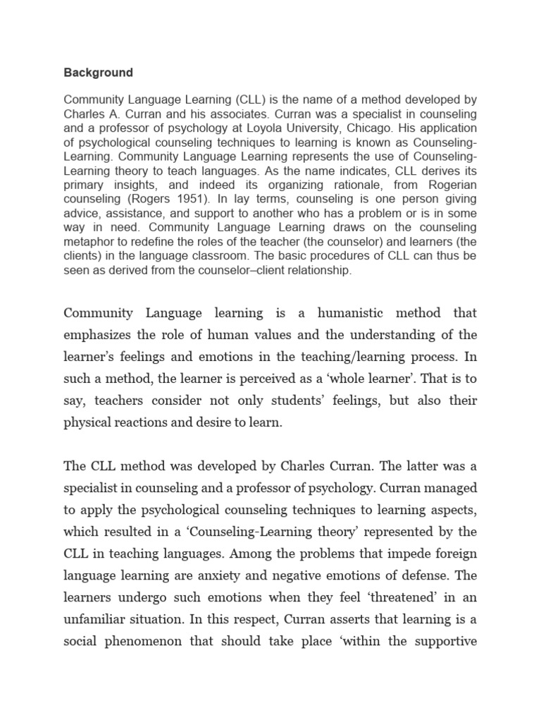 community language learning | PDF | Second Language | Learning community language learning | PDF | Second Language | Learning