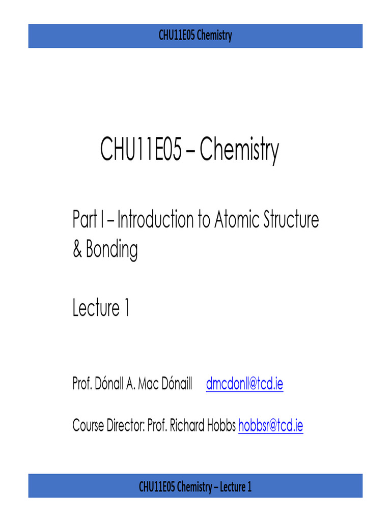 Lecture 1 Atomic Structure And Bonding Pdf Chemistry Atoms